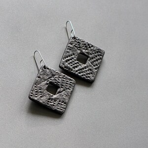 Square Statement Earrings Handmade From Recycled Paper, Big Paper Mache Dangle Earrings, Eco ...