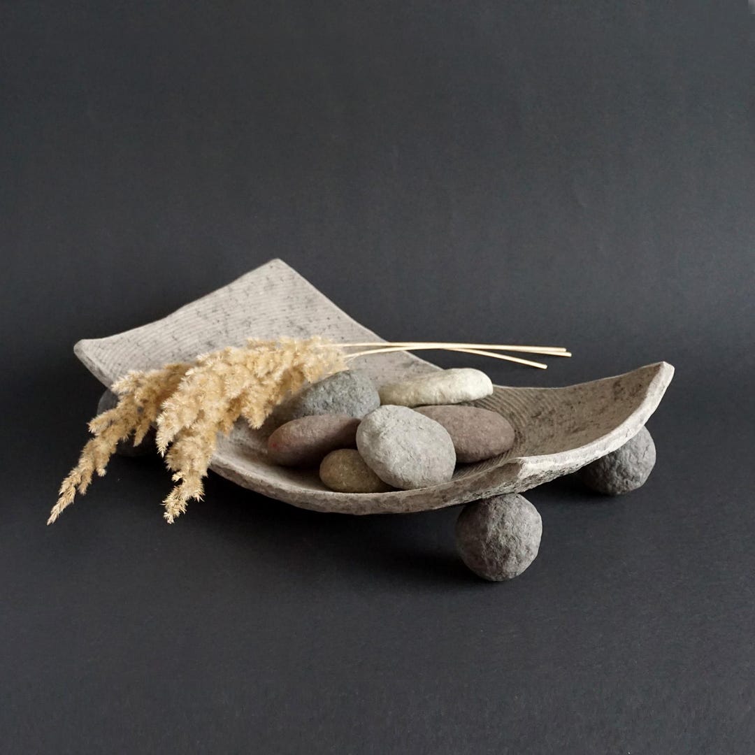 Brown Paper Mache Footed Tray, Rustic Earthy Decorative Bowl on Sphere ...