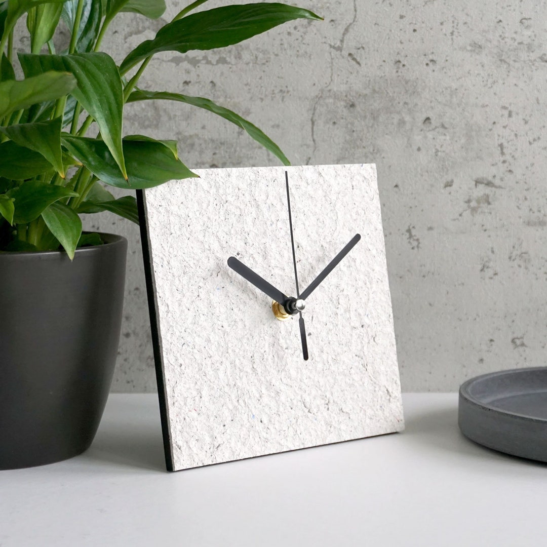 Modern White Mantel Clock Handmade From Recycled Paper, Minimalist ...