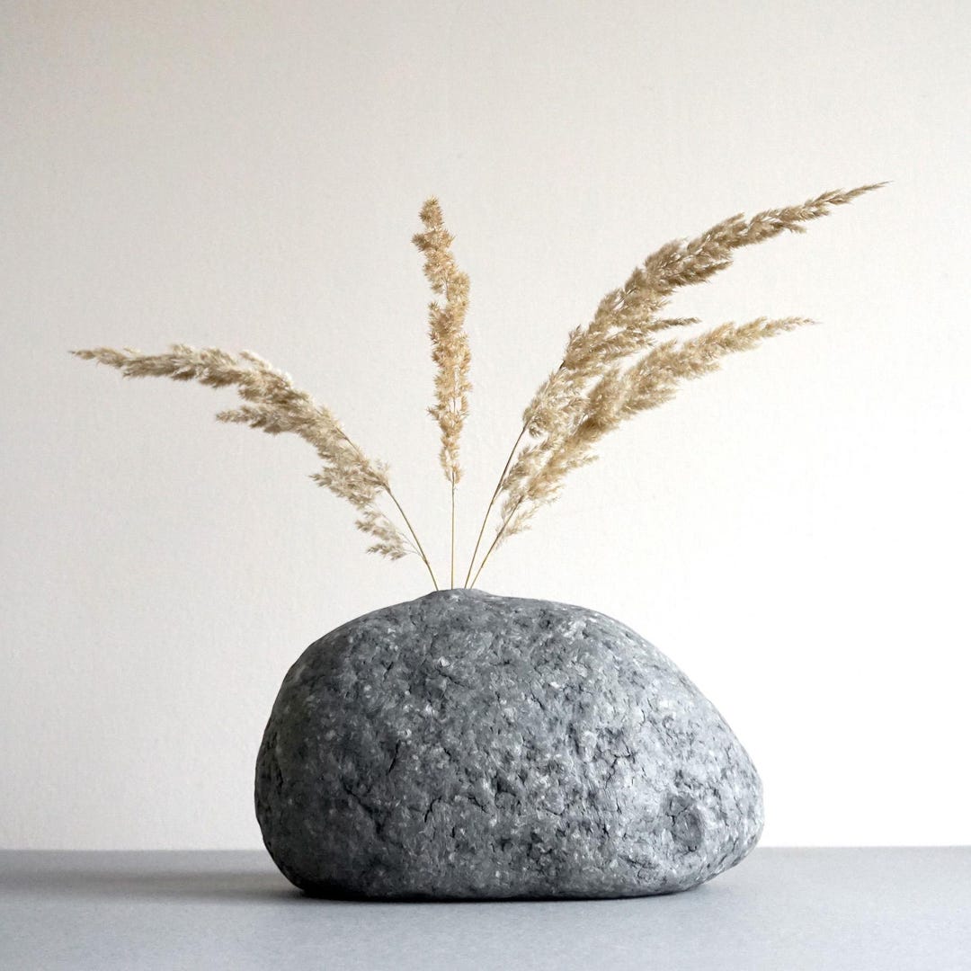Handmade Grey Paper Mache Vase, Stone Effect Sculptural Vessel for ...