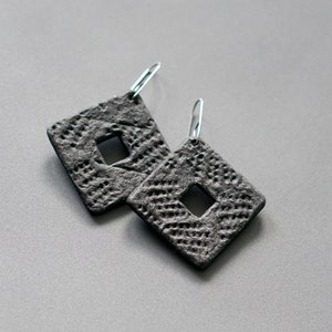 Square Statement Earrings Handmade From Recycled Paper, Big Paper Mache Dangle Earrings, Eco ...