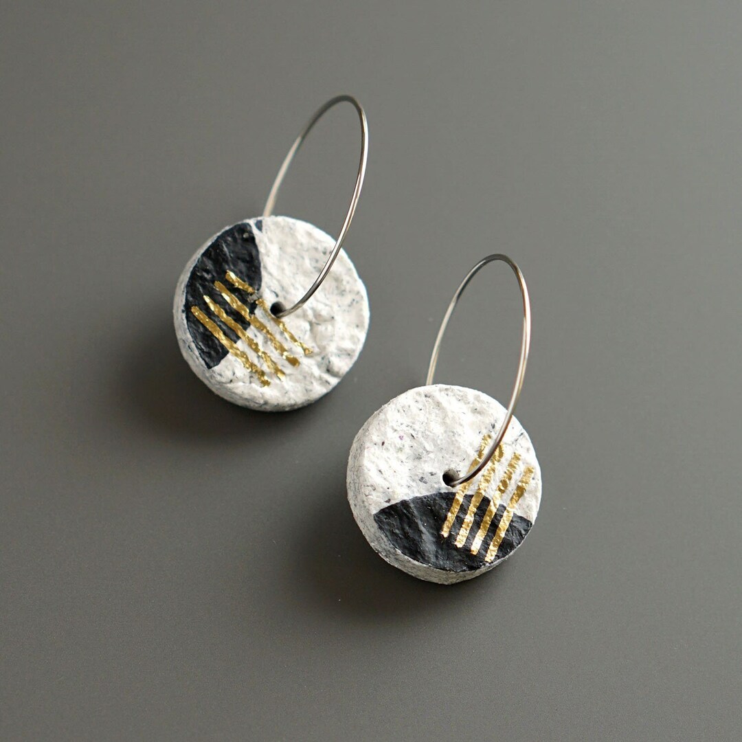 Abstract Paper Hoop Earrings, Modern Recycled Newspaper Jewelry, 1st ...