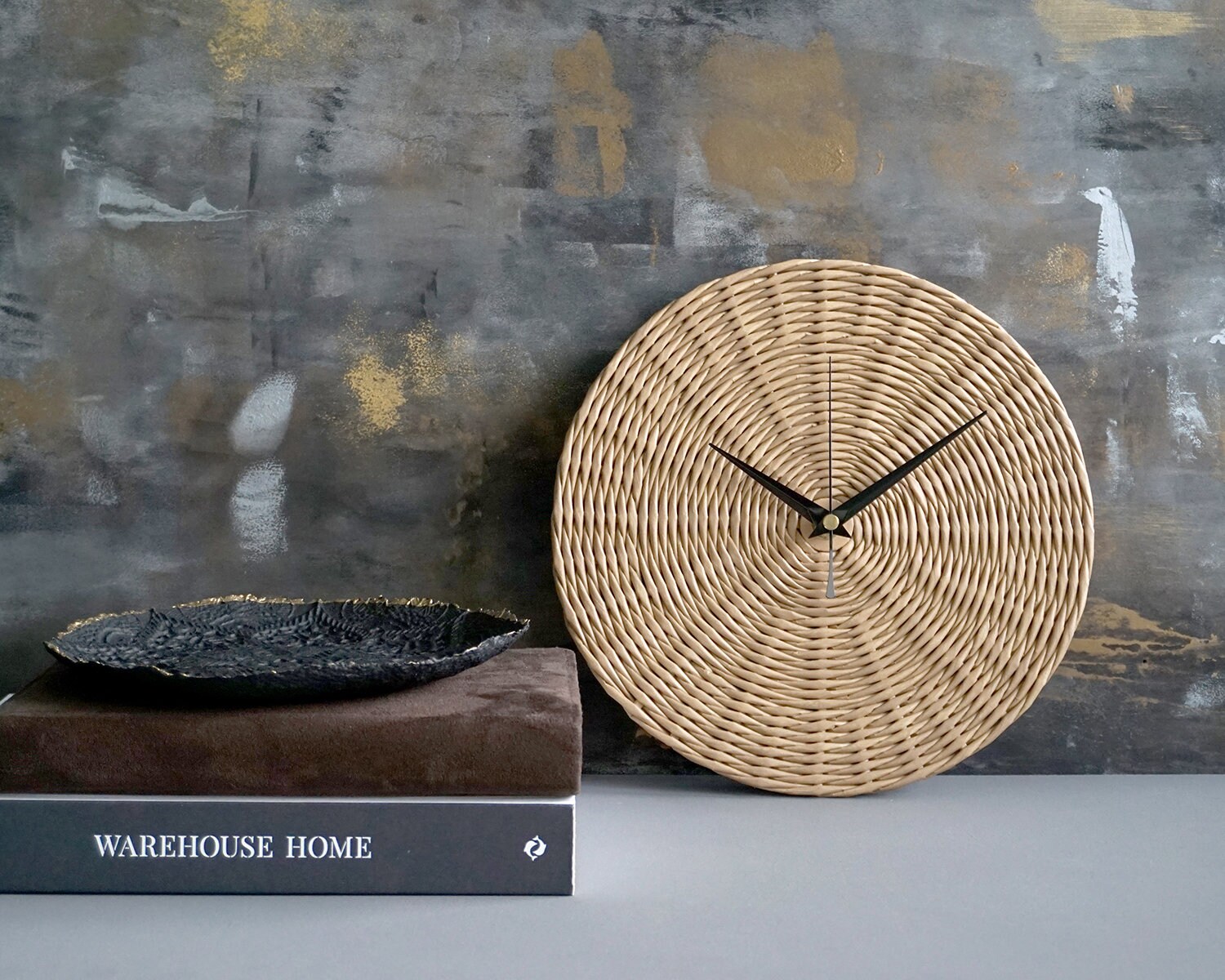 Modern Beige Wall Clock Handwoven From Ecological Wicker, Handmade ...