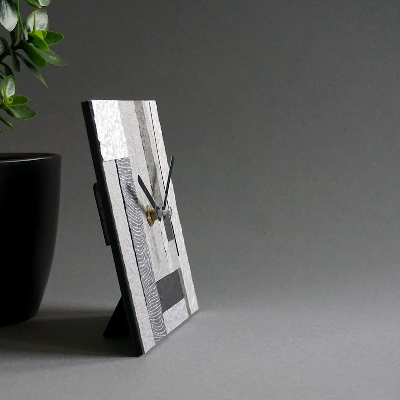 Eco Friendly Mantel Clock Handmade From Recycled Paper, Grey Industrial ...