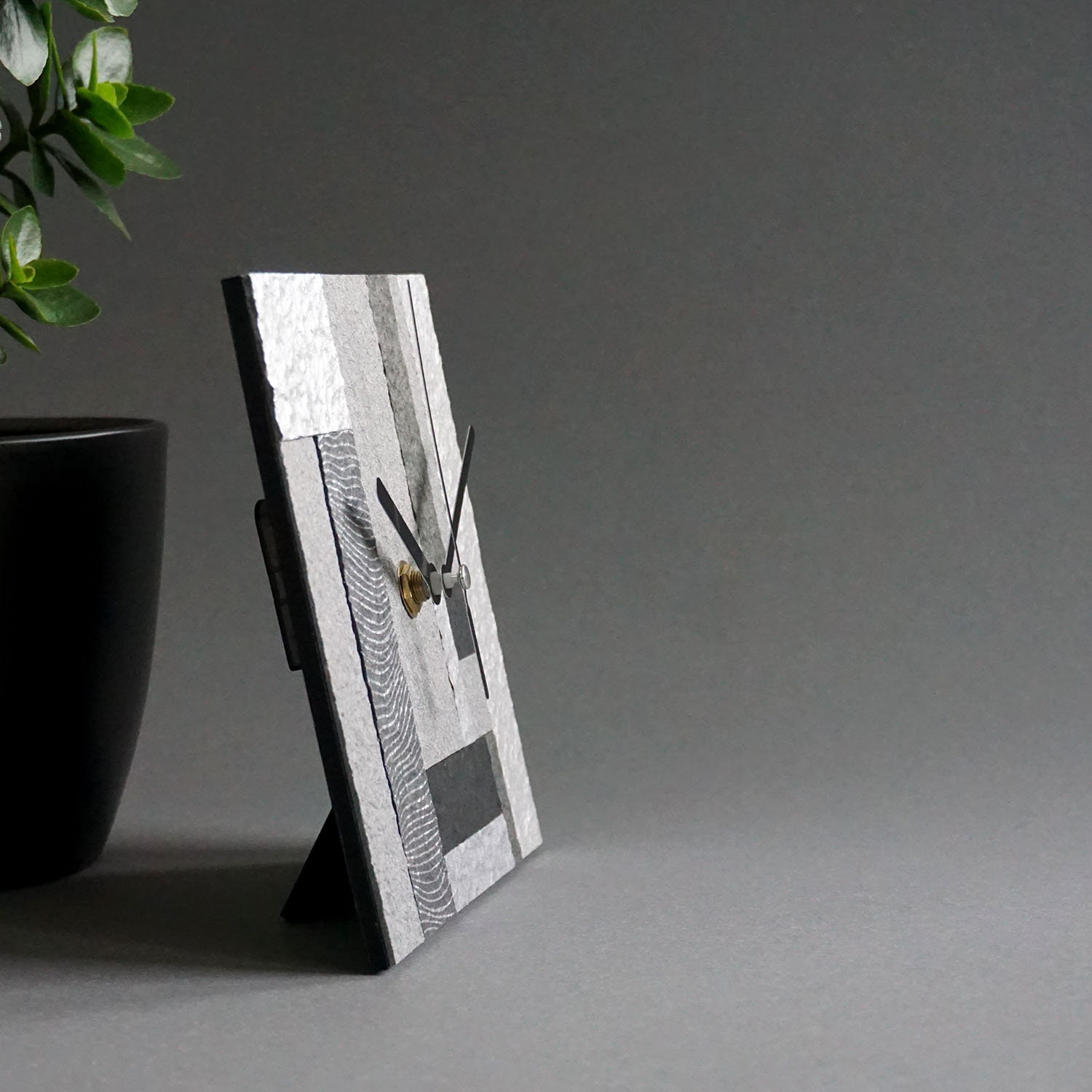 Eco Friendly Mantel Clock Handmade From Recycled Paper, Grey Industrial ...