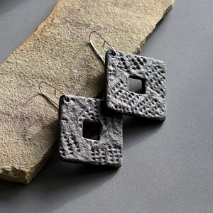 Square Statement Earrings Handmade From Recycled Paper, Big Paper Mache Dangle Earrings, Eco ...