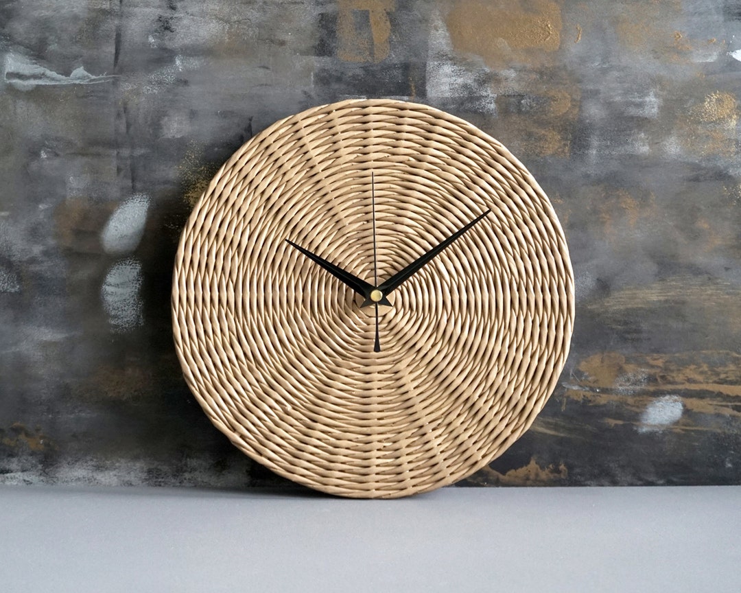 Modern Beige Wall Clock Handwoven From Ecological Wicker, Handmade ...