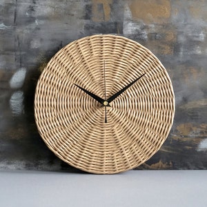 Modern Beige Wall Clock Handwoven From Ecological Wicker, Handmade ...