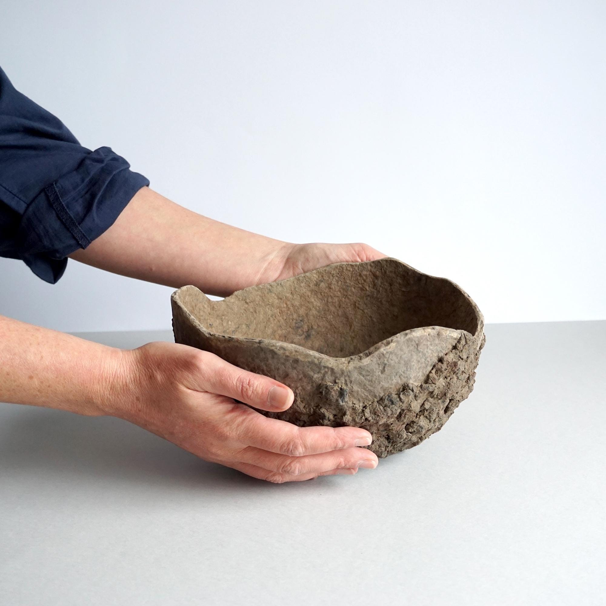 Cracked Earth Brown Paper Mache Bowl, Wabi Sabi Decor With Organic ...