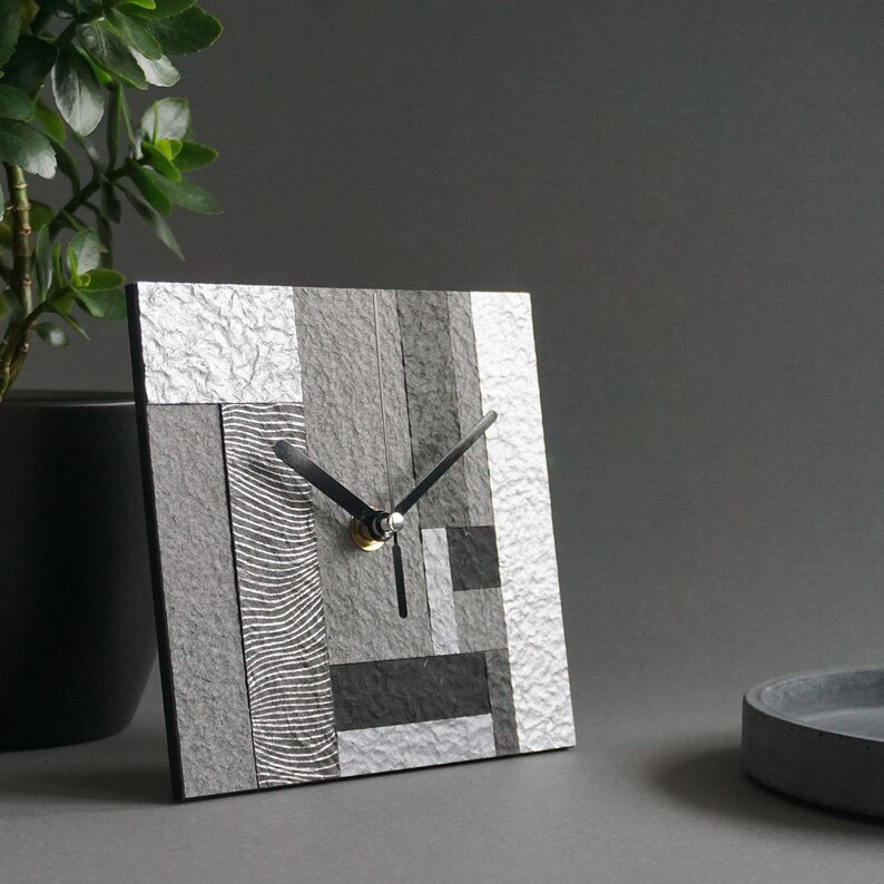 Eco Friendly Mantel Clock Handmade From Recycled Paper, Grey Industrial ...