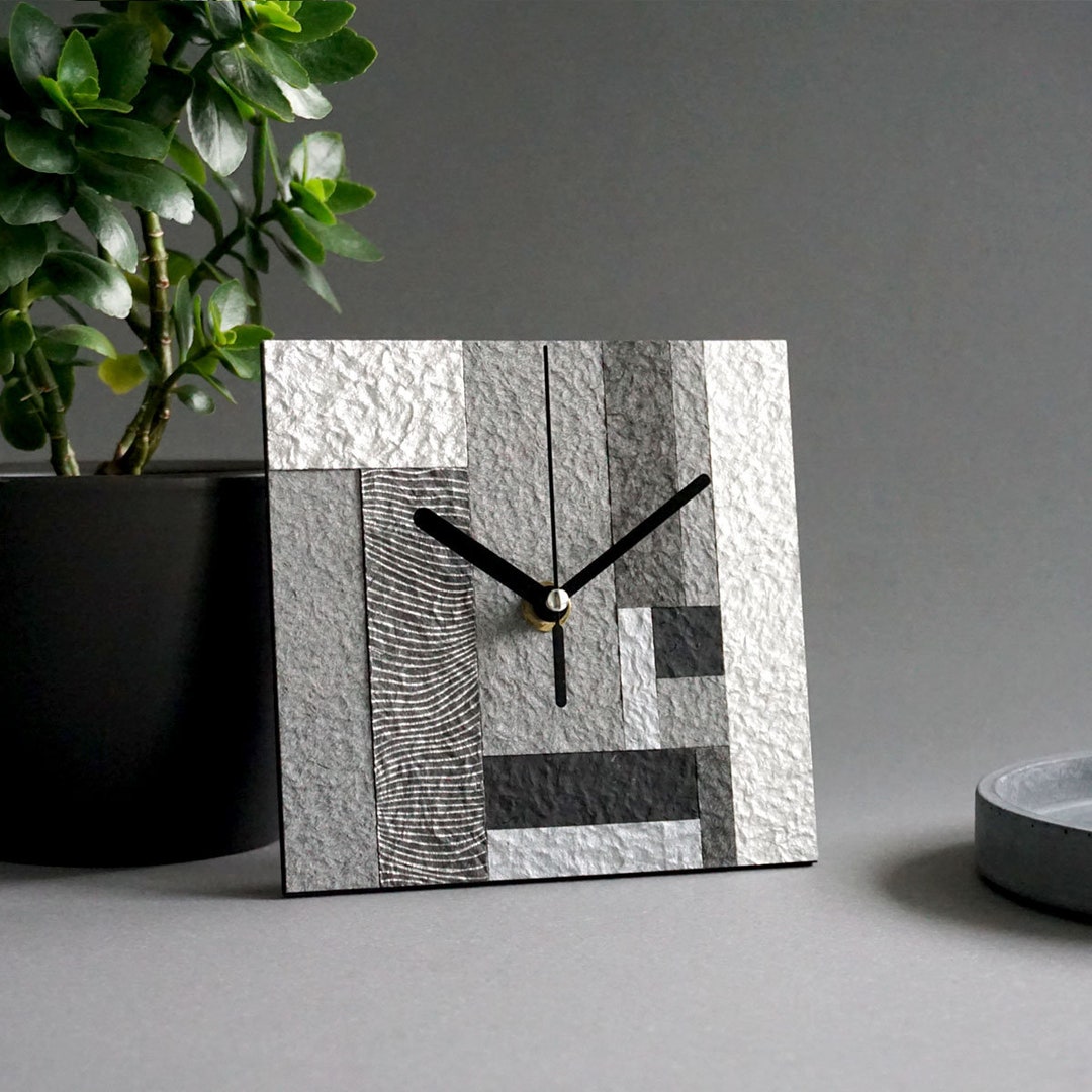 Eco Friendly Mantel Clock Handmade From Recycled Paper, Grey Industrial ...