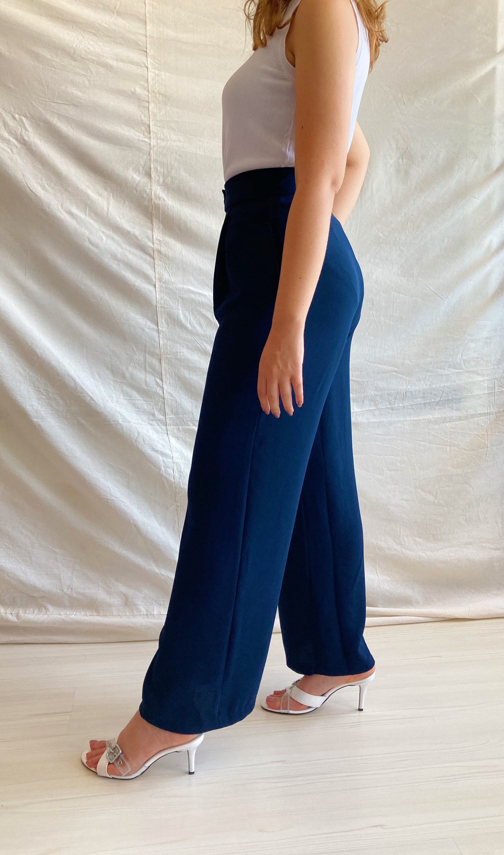 Navy Blue Palazzo Pants SHIV/ Wide Leg Trousers/ High Waisted - Etsy