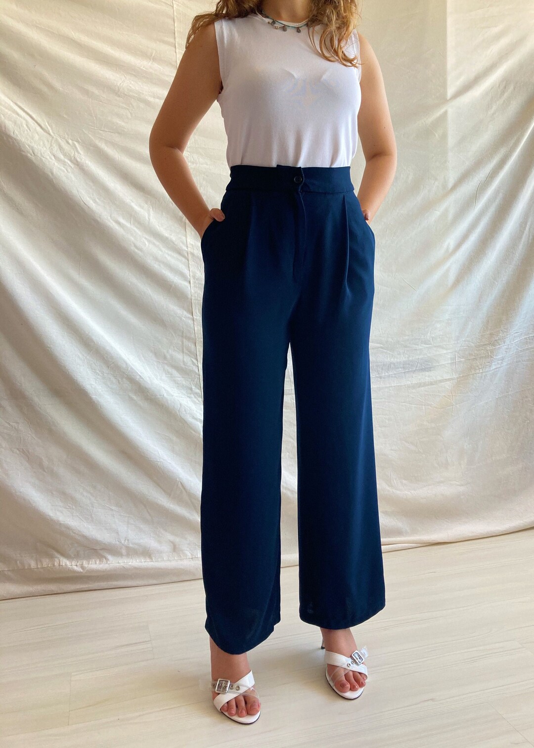 Navy Blue Palazzo Pants SHIV/ Wide Leg Trousers/ High Waisted Pants ...