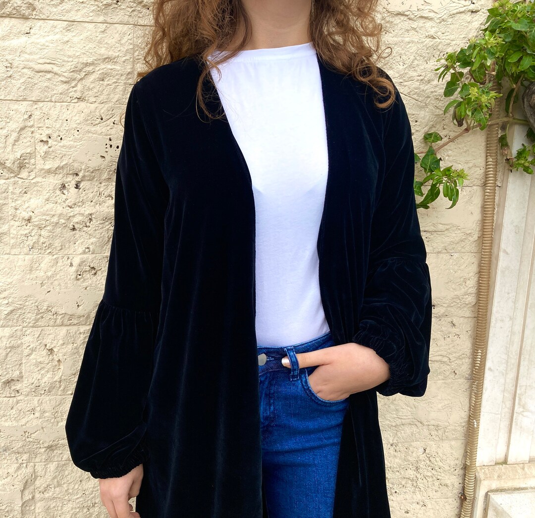 Black Velvet Kimono Robe/ Long Bishop Sleeve Kimono - Etsy