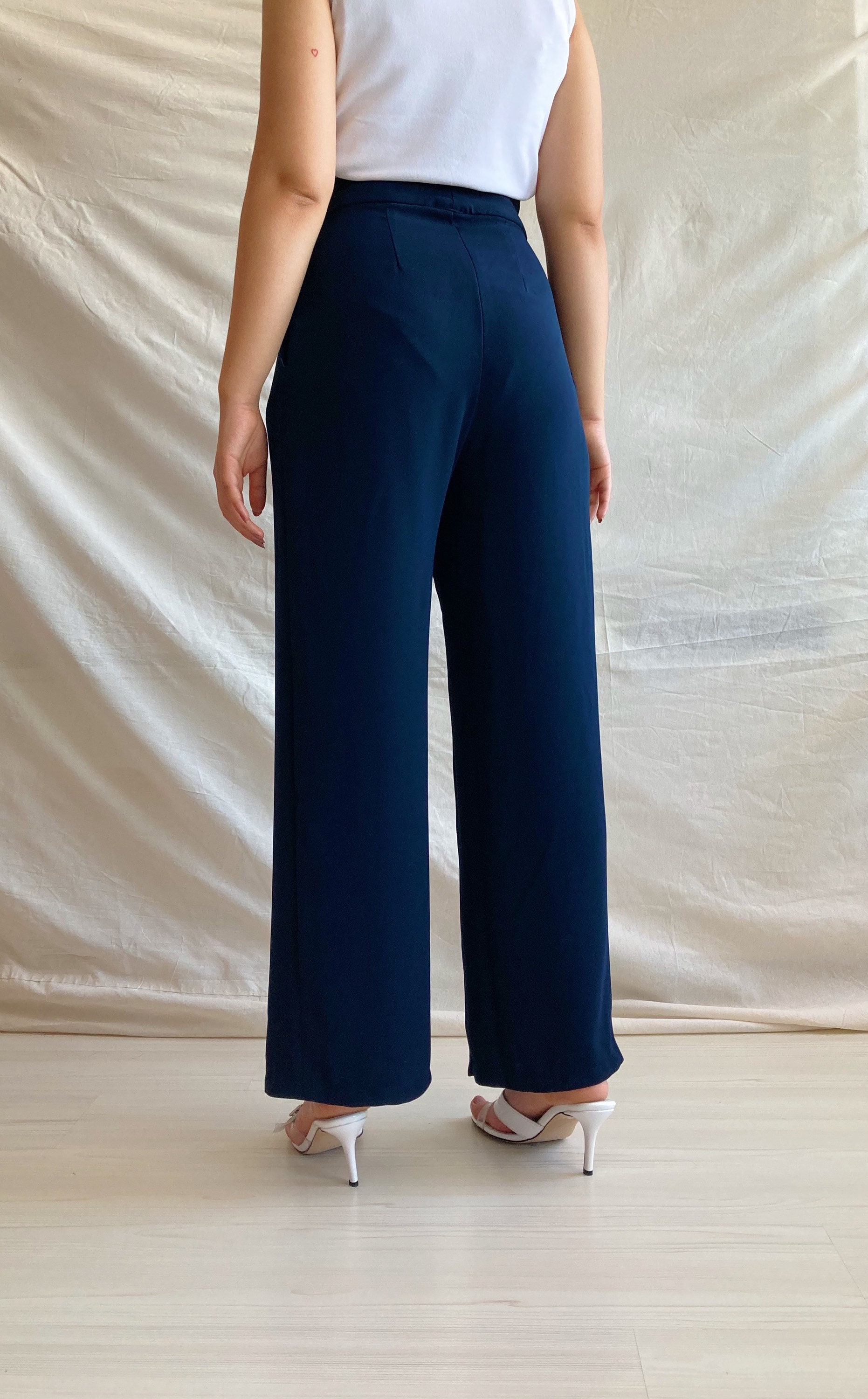Navy Blue Palazzo Pants SHIV/ Wide Leg Trousers/ High Waisted Pants ...