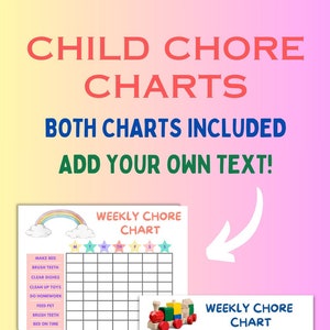 Editable Chore Chart Printable Bundle, Girl, Boy, Daily Kids Planner ...