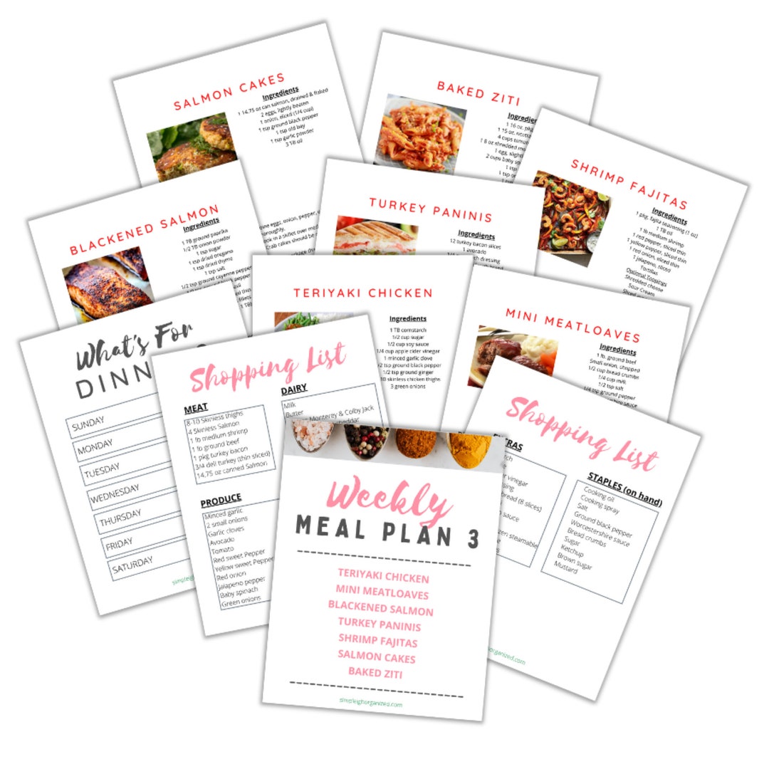 Weekly Dinner Meal Planner Printable, Week 3, Recipe Cookbook, Grocery ...