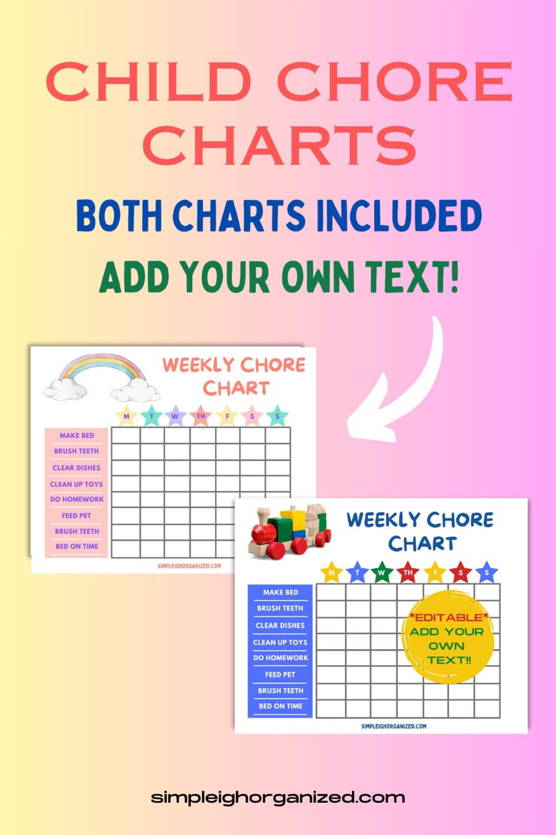 Editable Chore Chart Printable Bundle, Girl, Boy, Daily Kids Planner ...