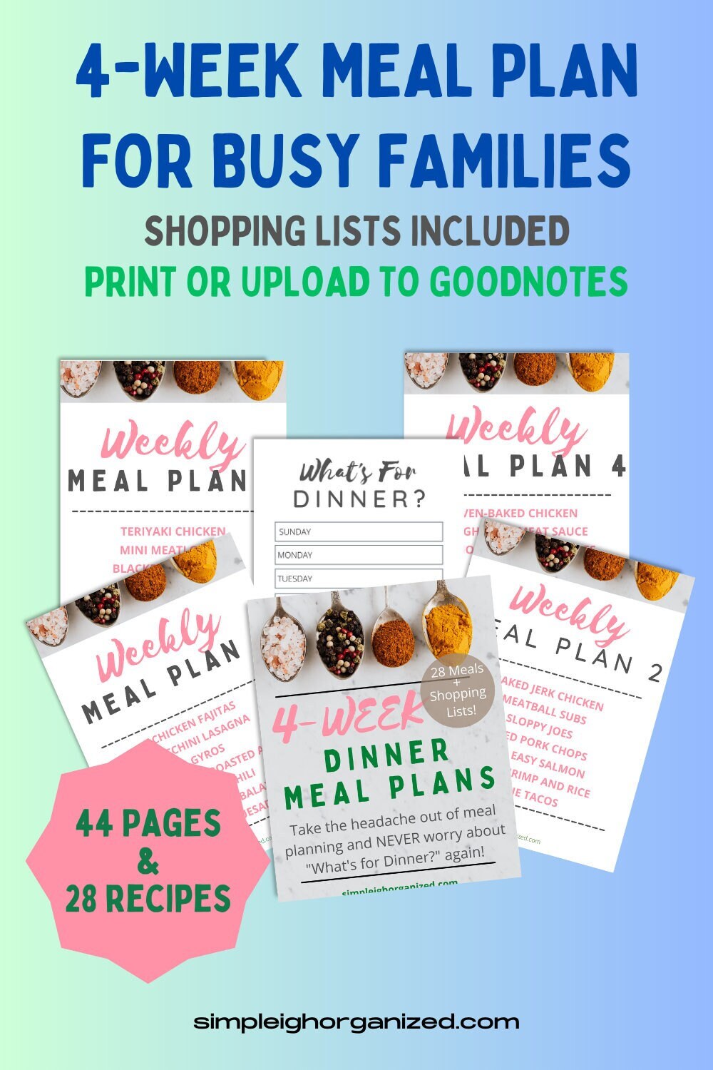Recipe Binder Kit, Weekly Meal Planner Printable, Recipe Card, Busy ...