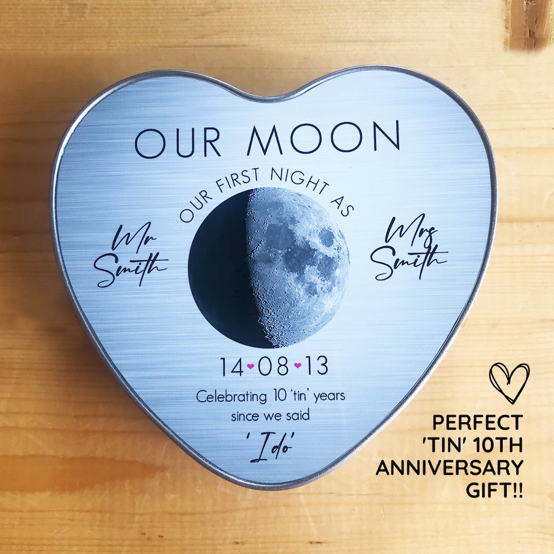 10 Year Anniversary Tin, Our Moon, Moon Phase, Anniversary for Wife ...