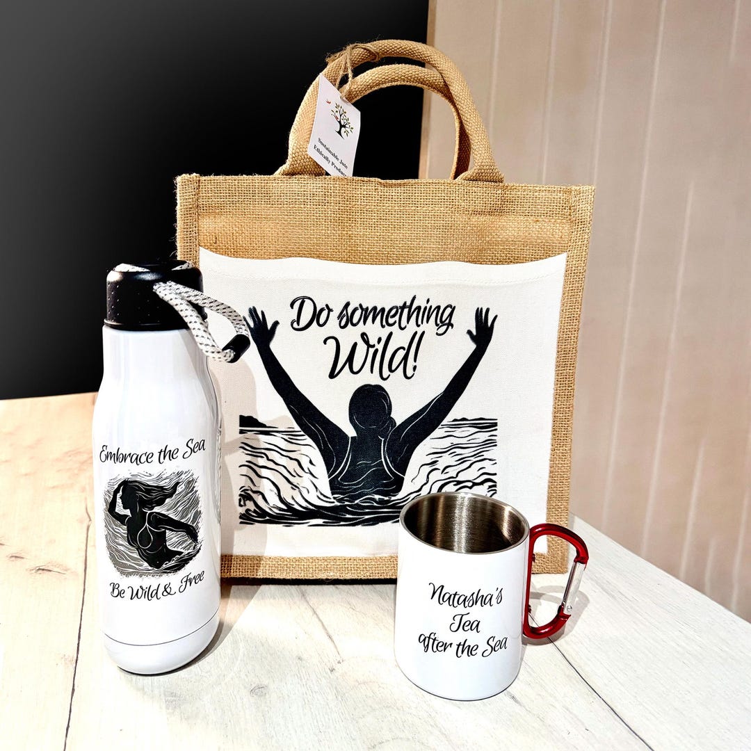 Wild Swimmers Gift Bottle and Mug Set, Personalised Outdoor Swimming ...