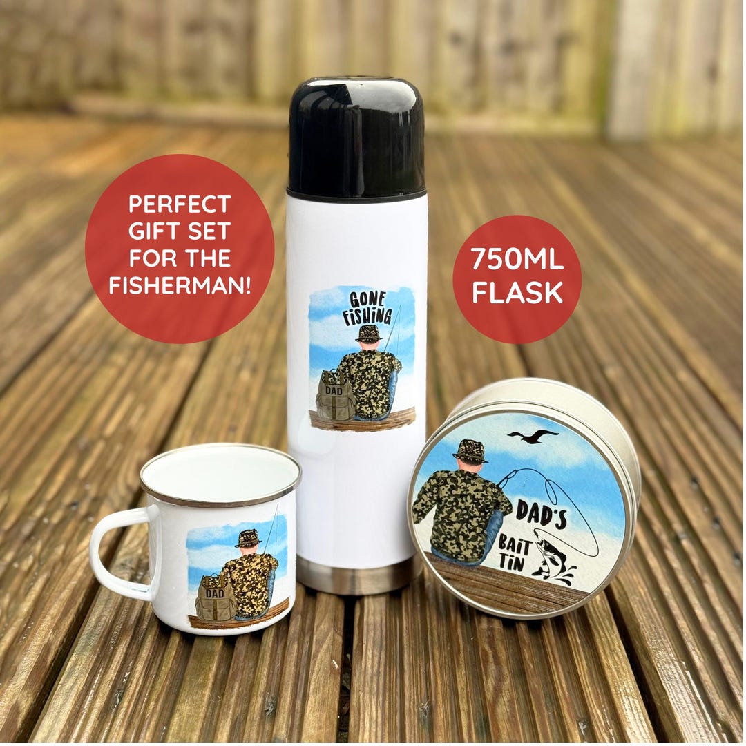 Fishing Flask Gift Set, Fishing Gift, Flask, Dad Fishing Birthday, Personalised, Fishing Gift ...