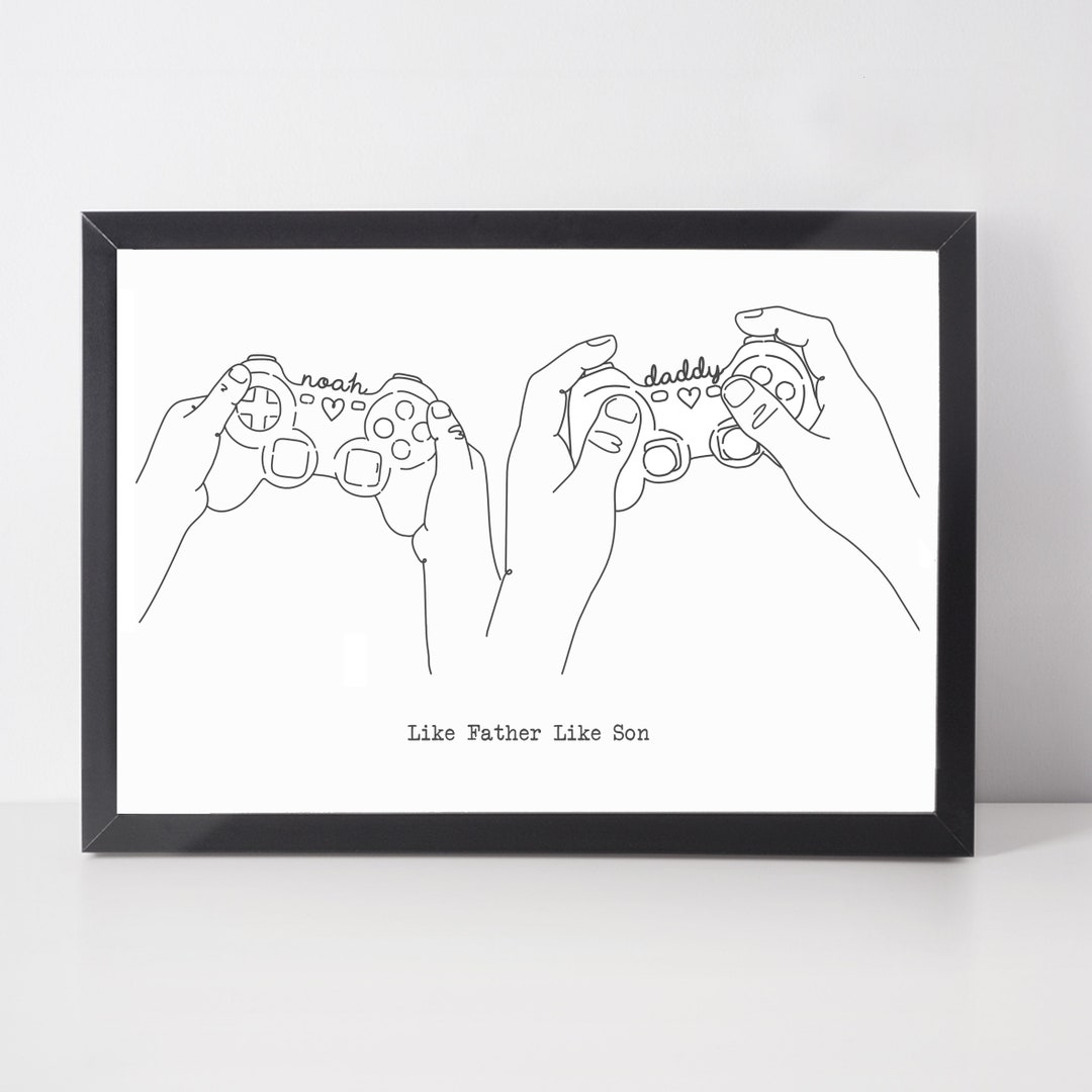 Digital Personalised Hand Drawn Dad Birthday Controller, Gamer Father ...