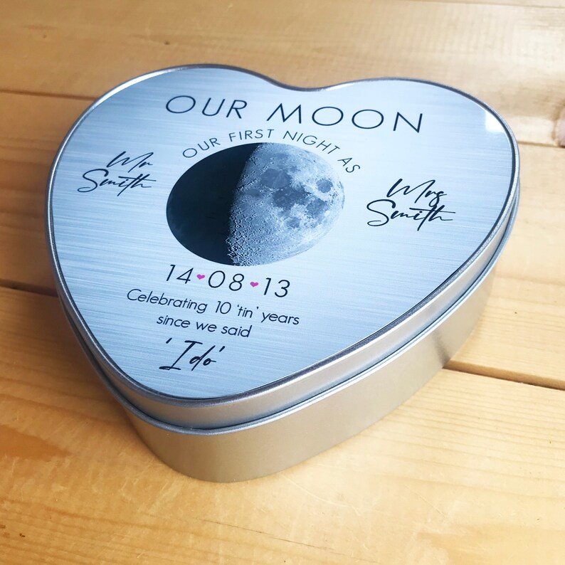 10 Year Anniversary Tin, Our Moon, Moon Phase, Anniversary for Wife ...