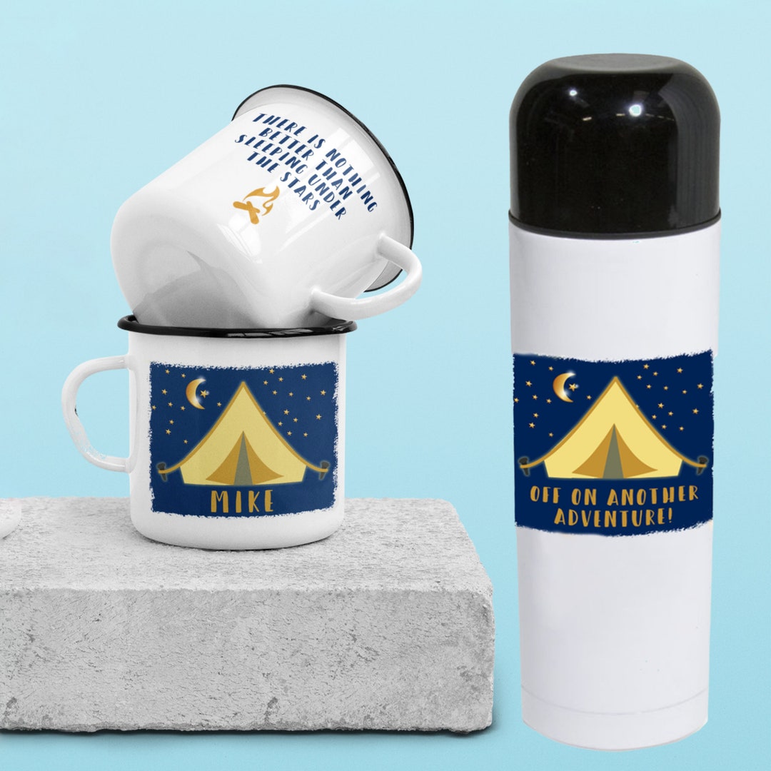 Camping Flask and Mug Set, Camping Gift, Flask, Personalised Travel Cup ...