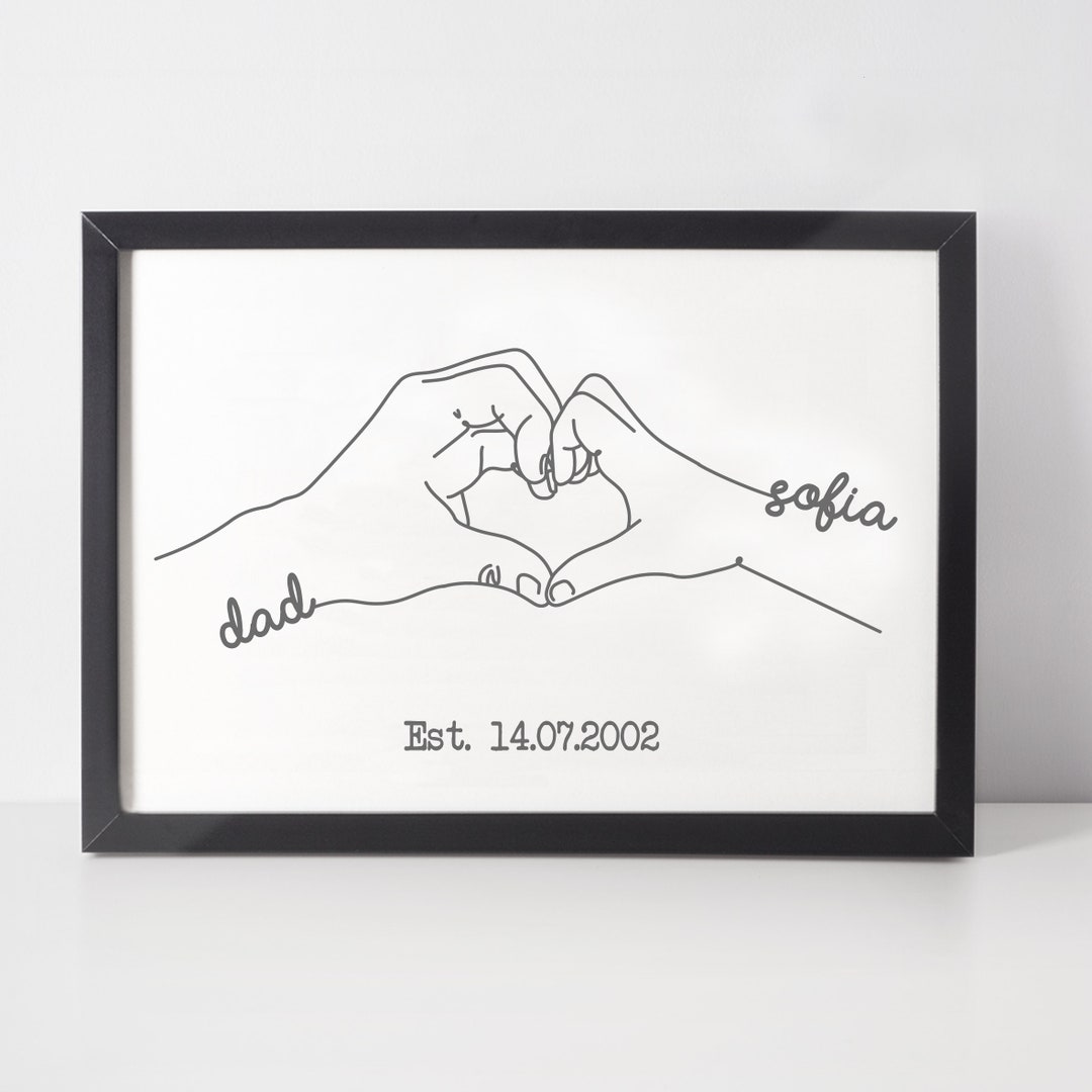 Personalised Hand Drawn Heart Hands Dad and Child, Dad and Daughter ...