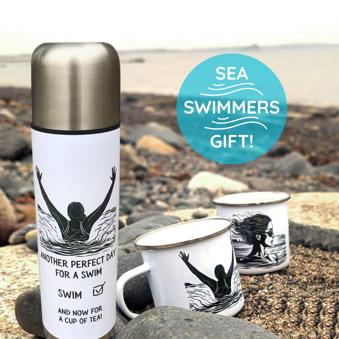 Sea Swimmers Flask and Cup Set, Wild Swimming Gift Set, Beach Gift ...