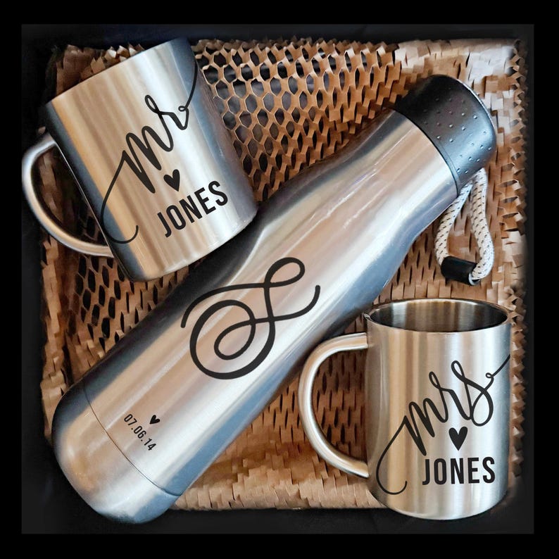 11 Year Steel Wedding Anniversary Flask and Cup Set, Steel Personalised ...