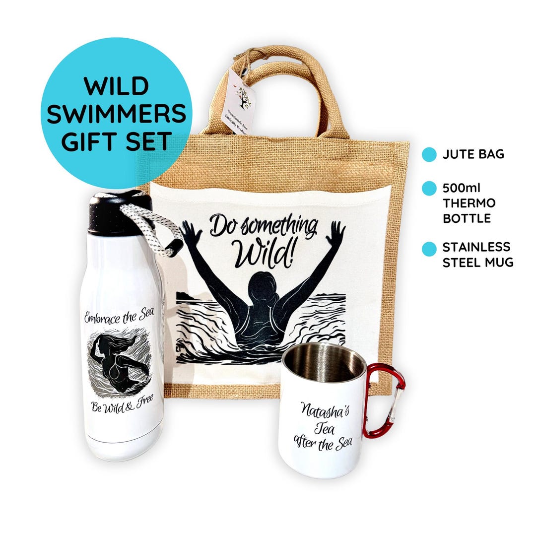 Wild Swimmers Gift Bottle and Mug Set, Personalised Cold Water Swim ...