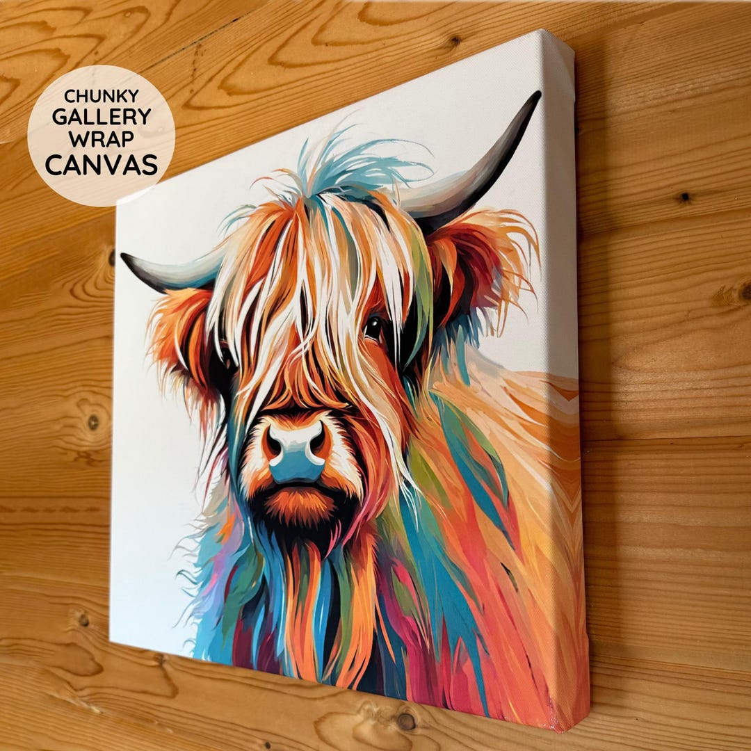 Colorful Highland Cow Canvas Print, Gallery Wrapped - Etsy