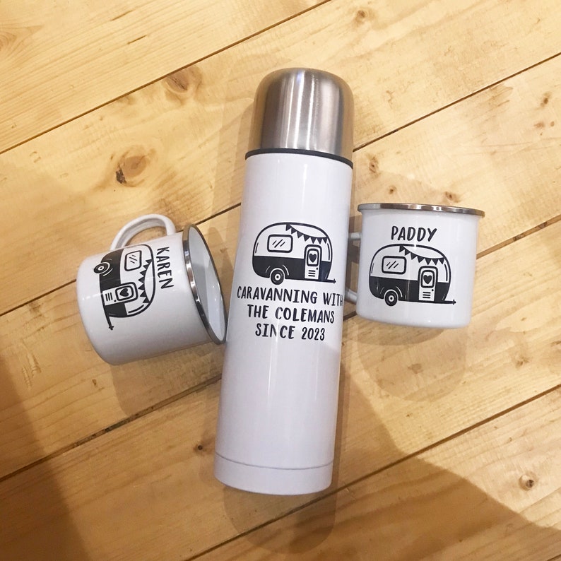 Caravan Flask and Mug Set, Motorhome Gift, Flask, Caravan Gift ...
