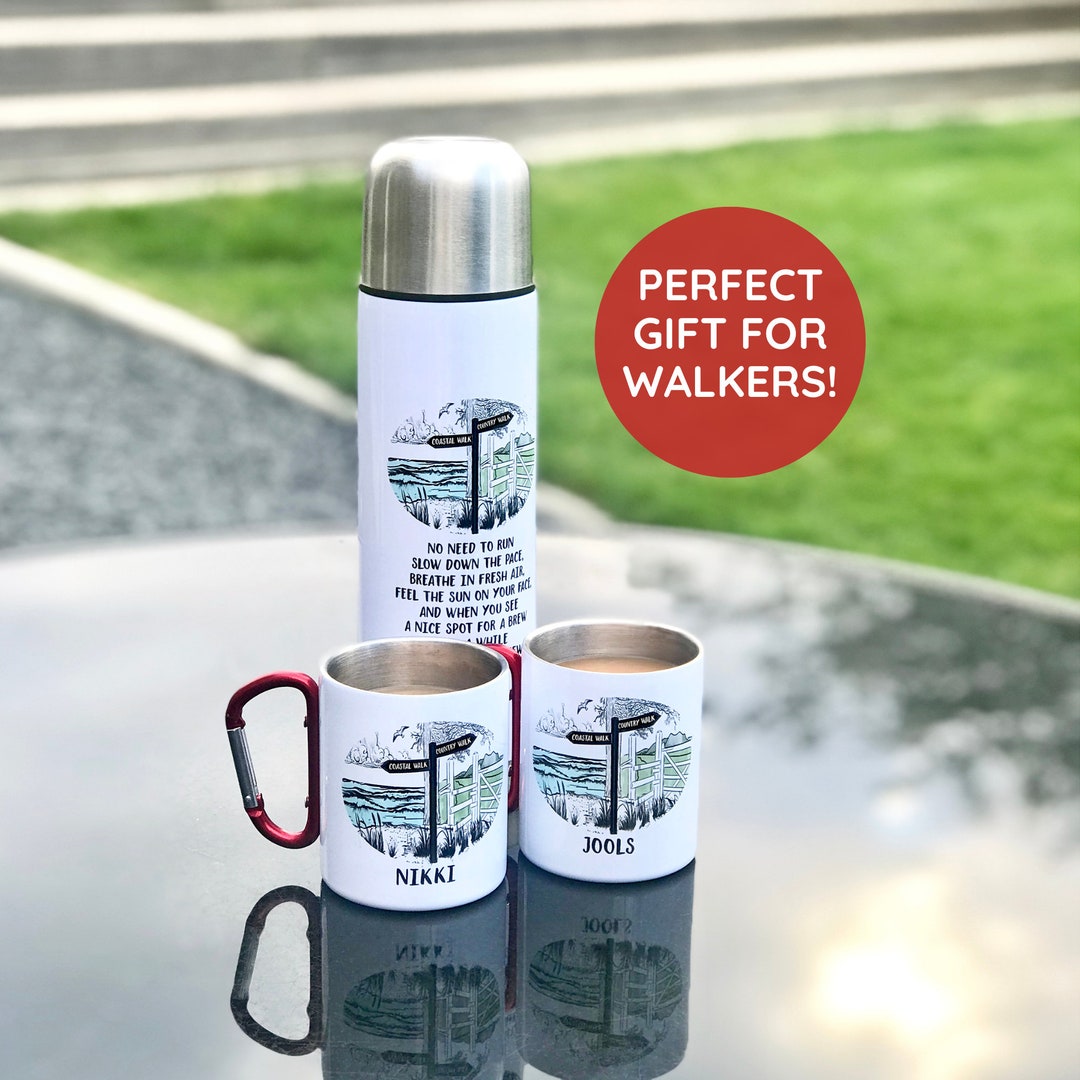Personalised Walkers Mug and Flask Set, Hikers Flask, Hiking Flask ...