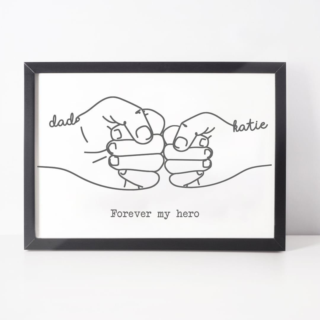 Personalised Hand Drawn Fist Bump, Minimalist Line Art Print, Father's ...