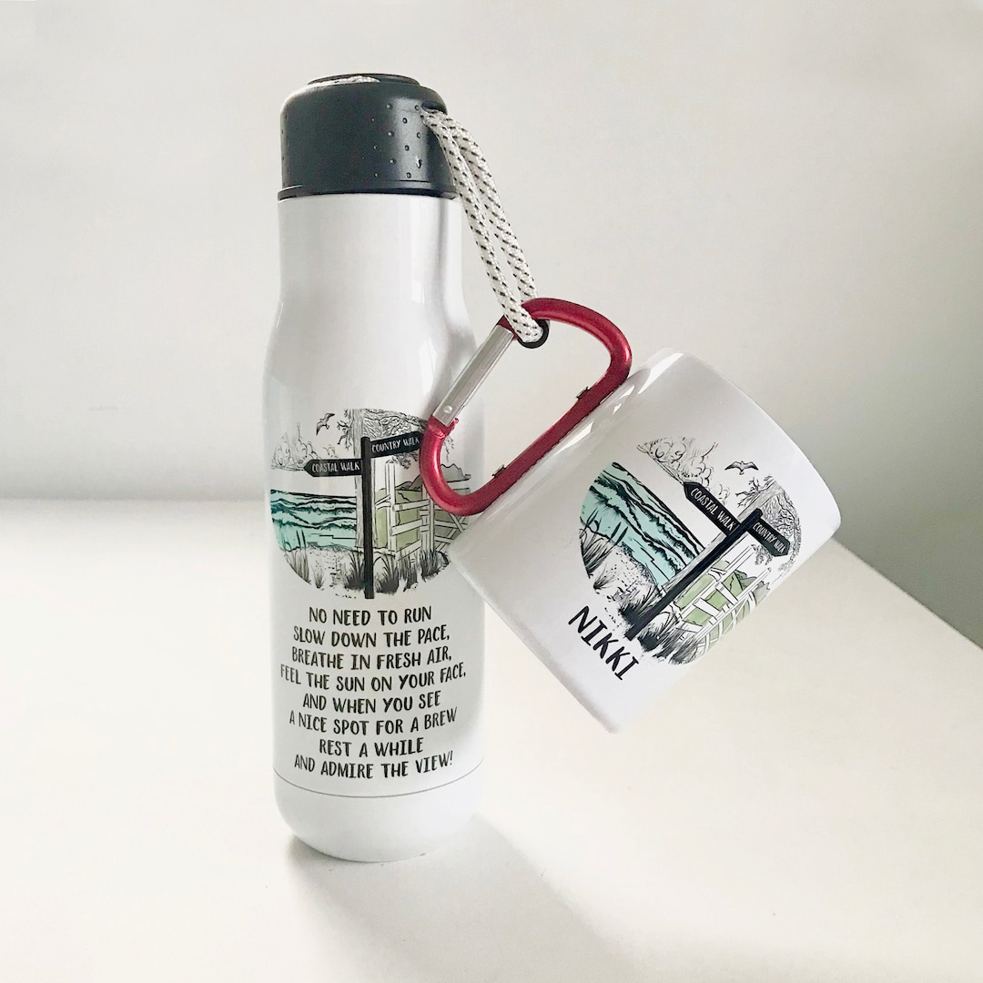 Walkers Cup and Bottle Set, Personalised Hikers Flask, Hiking Water ...