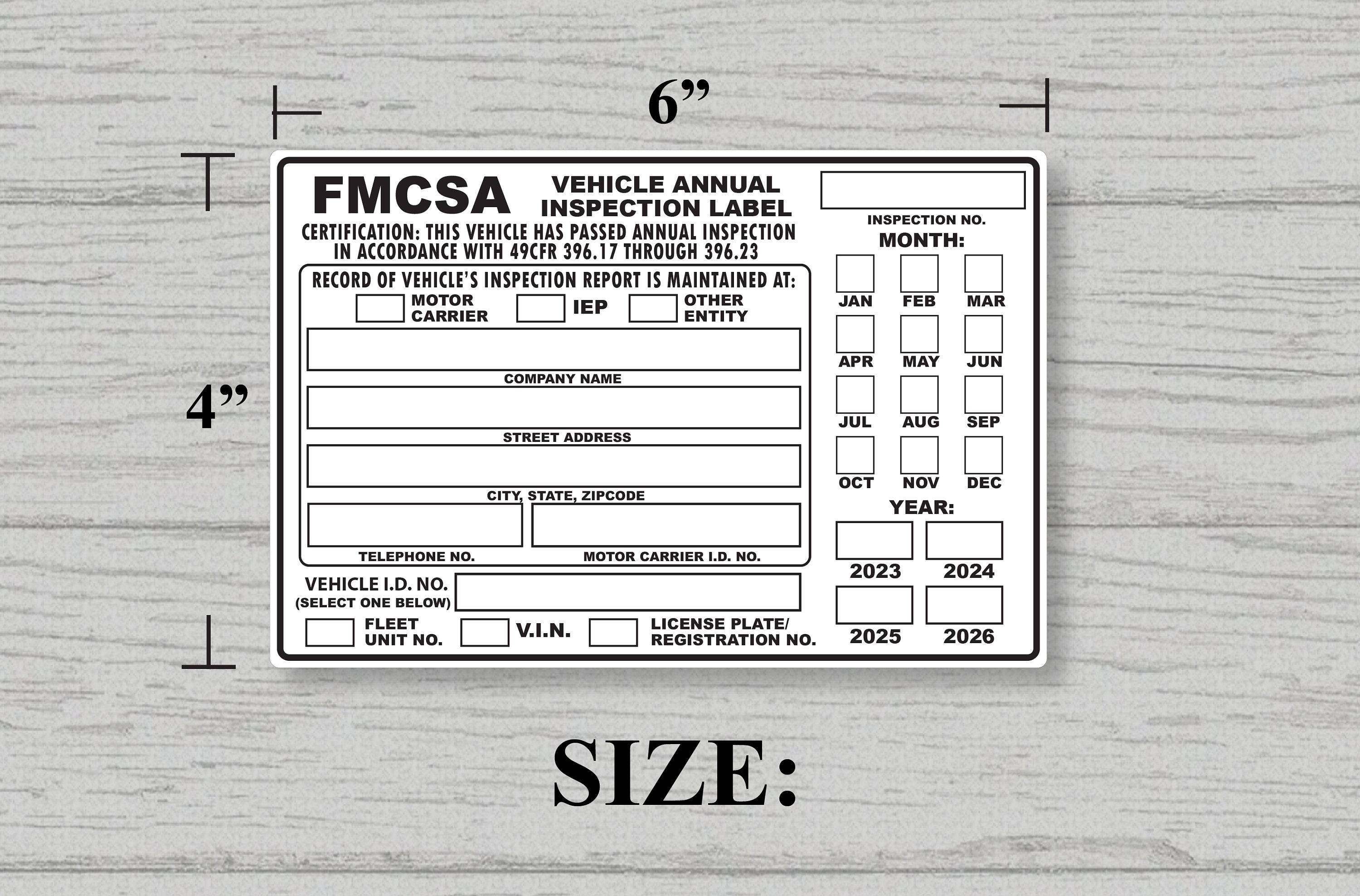 FMCSA Annual Vehicle Inspection Label Sticker 6 Wide X 4 High Polyester ...