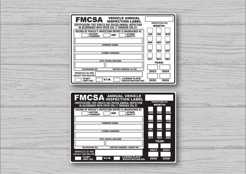 FMCSA Annual Vehicle Inspection Label Sticker 6 Wide X 4 High Polyester ...