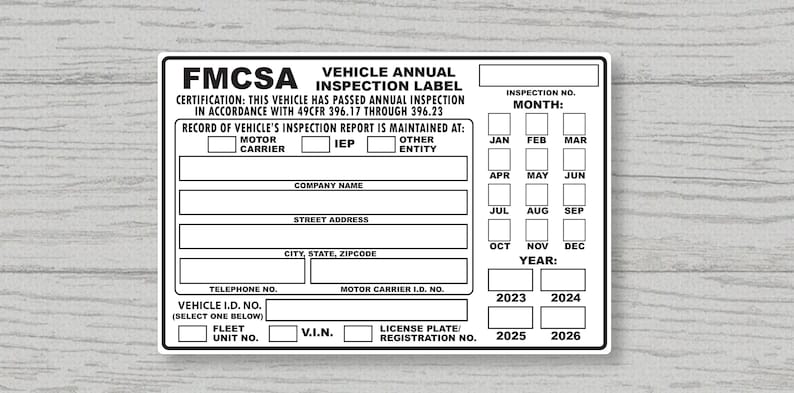 FMCSA Annual Vehicle Inspection Label Sticker 6 Wide X 4 High Polyester ...