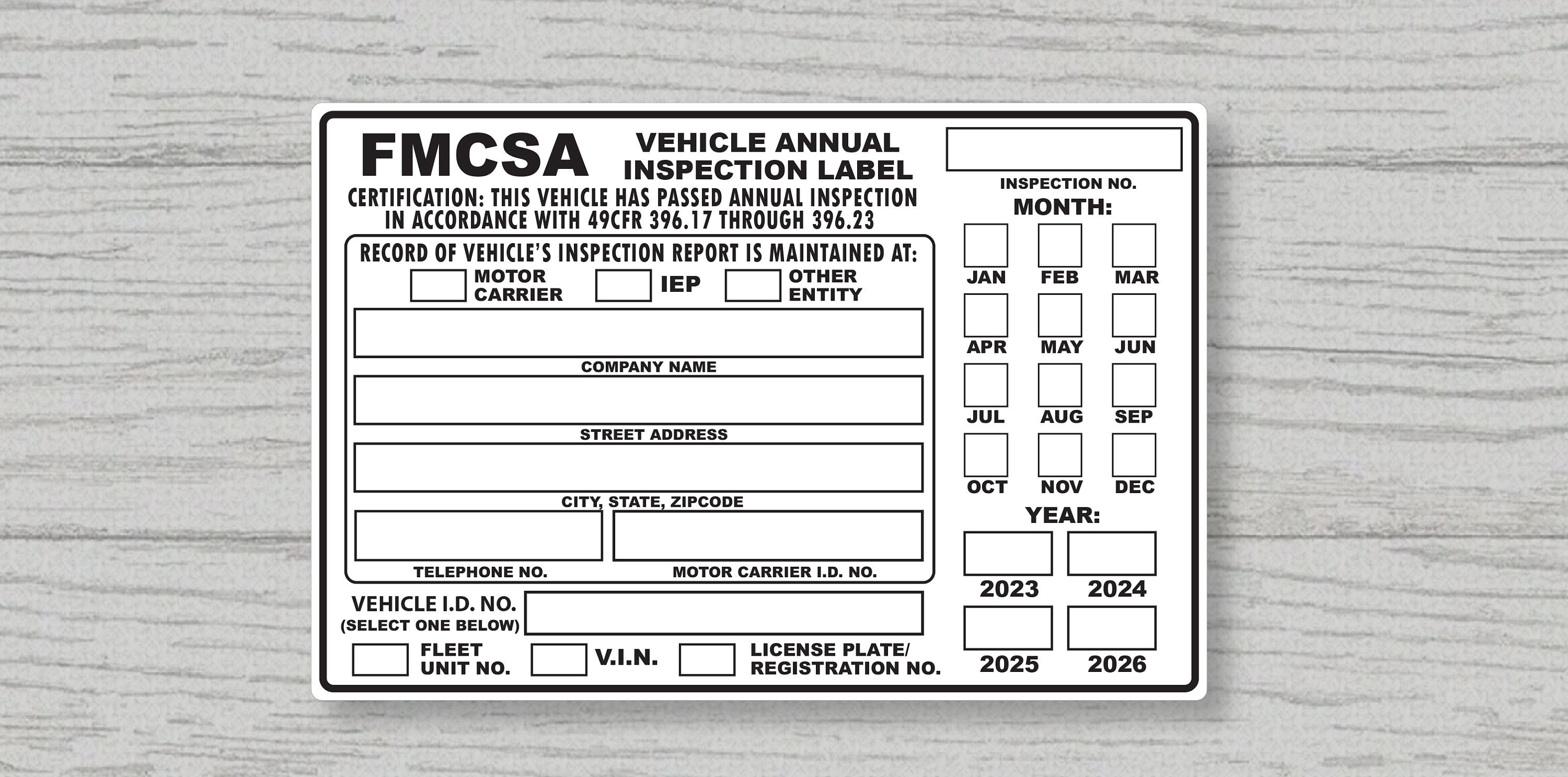 FMCSA Annual Vehicle Inspection Label Sticker 6 Wide X 4 High Polyester ...