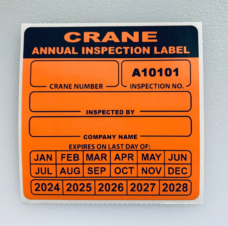 Annual Crane Inspection Certificate Stickers, Polyester Labels, Size 3 ...