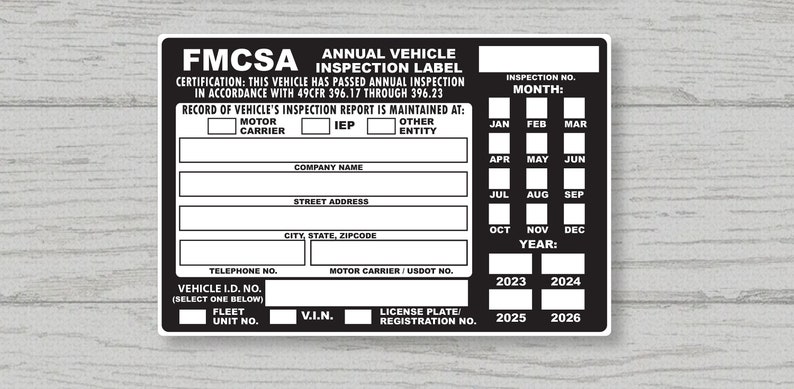 FMCSA Annual Vehicle Inspection Label Sticker 6 Wide X 4 High Polyester ...