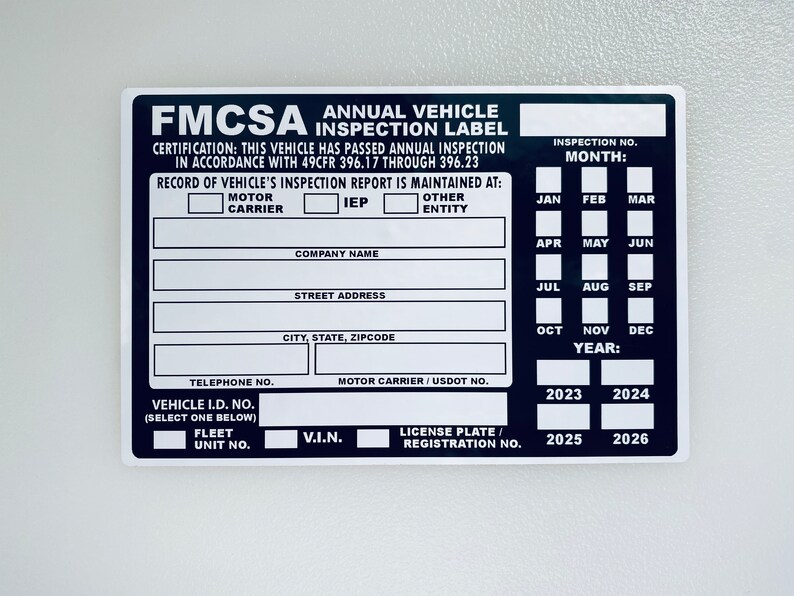 FMCSA Annual Vehicle Inspection Label Sticker 6 Wide X 4 High Polyester ...