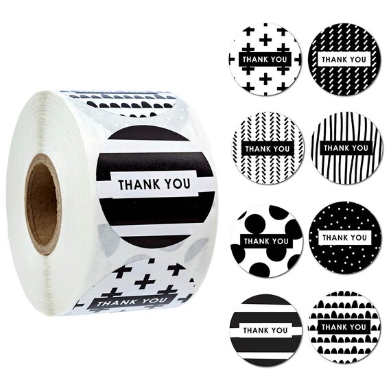 Thank You Stickers Labels Black White Small or Large - Etsy