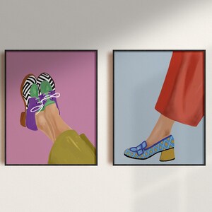 Foot Art Print Set of 2, Shoes Print, Colorful Wall Art, Instant ...