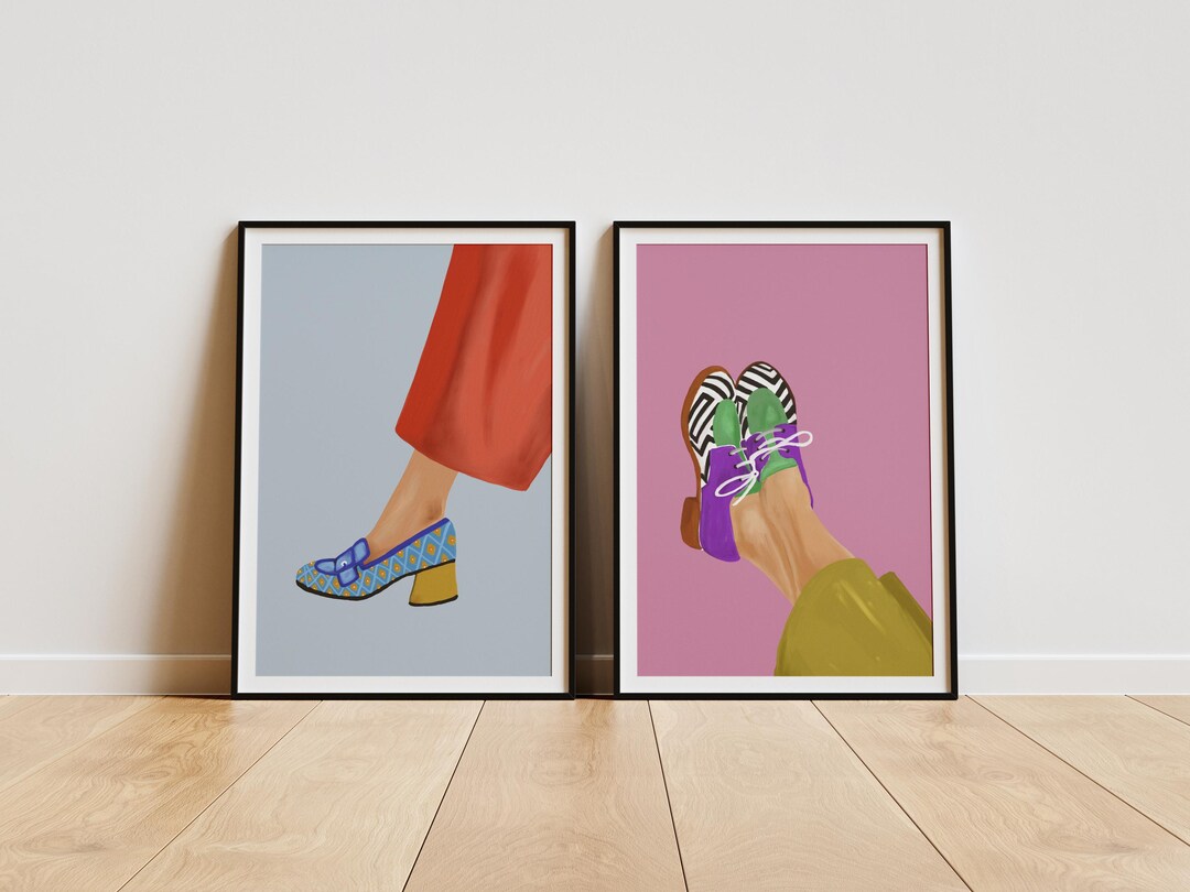 Foot Art Print Set of 2, Shoes Print, Colorful Wall Art, Instant ...