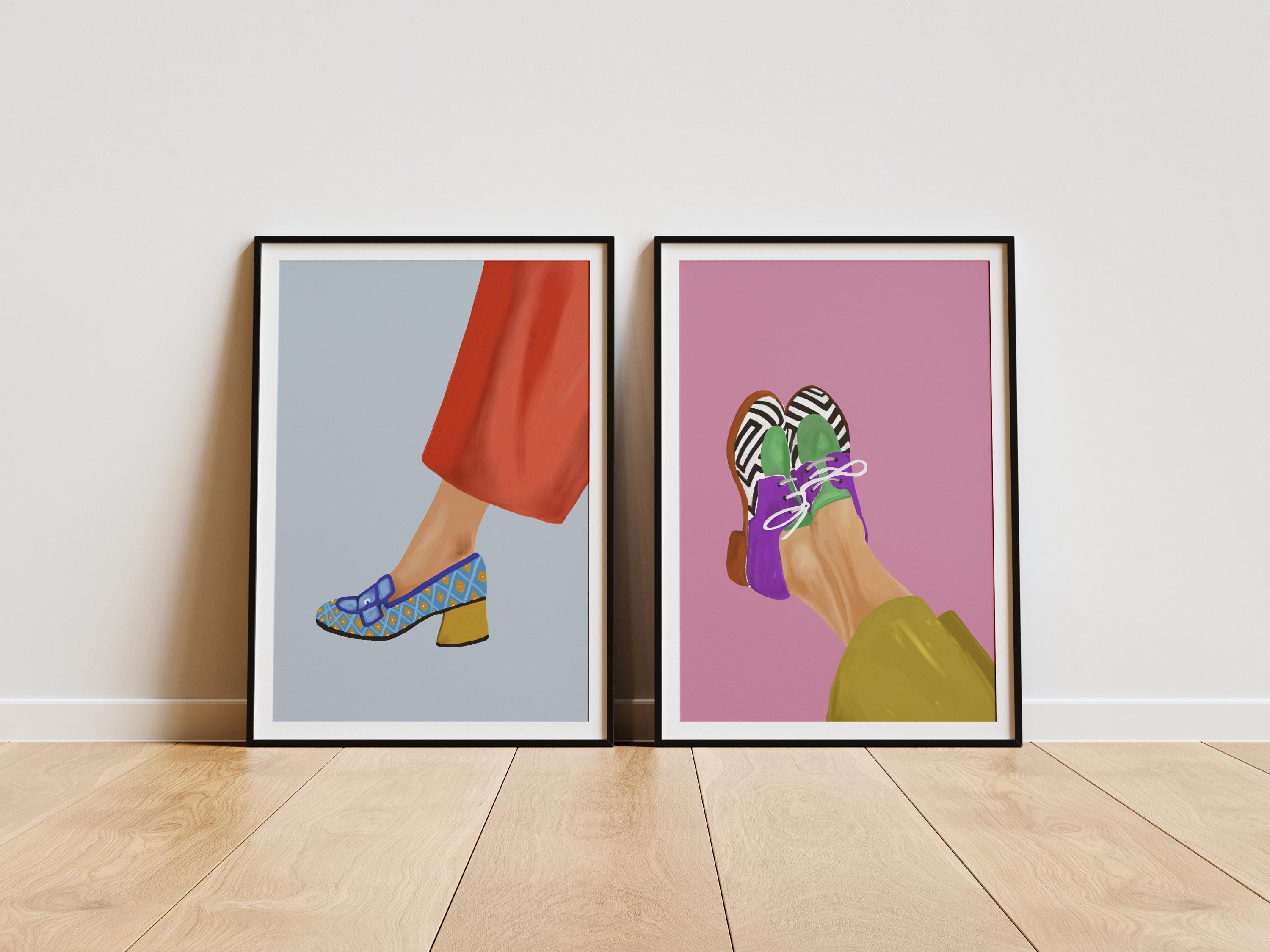 Foot Art Print Set of 2, Shoes Print, Colorful Wall Art, Instant ...