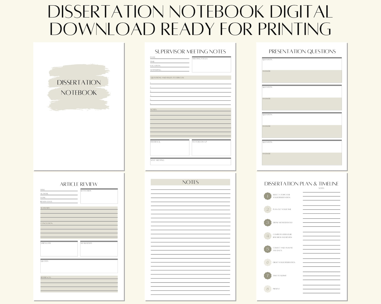 Printable Dissertation A4 Notebook | Dissertation Journal ...